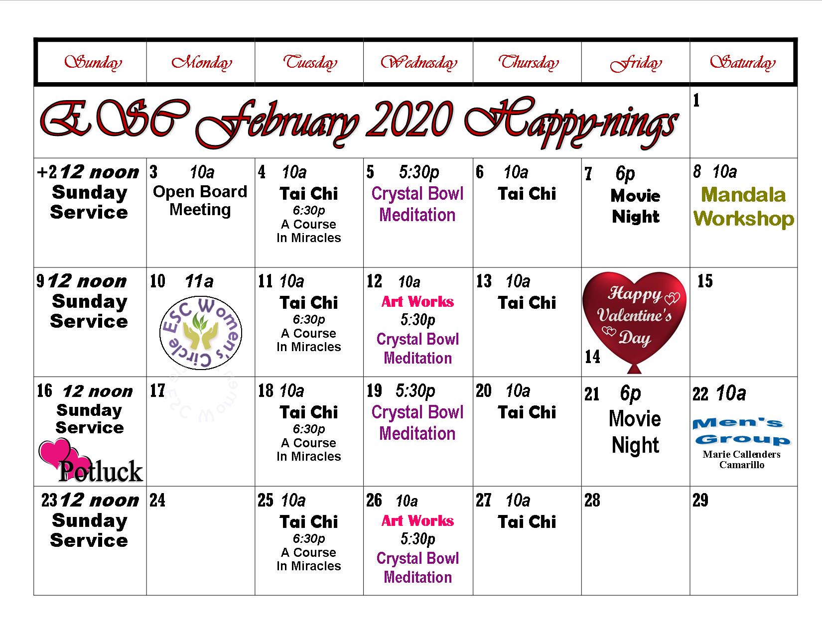 February 2020 Calendar – Emerging Spirits Center – a New Thought Church